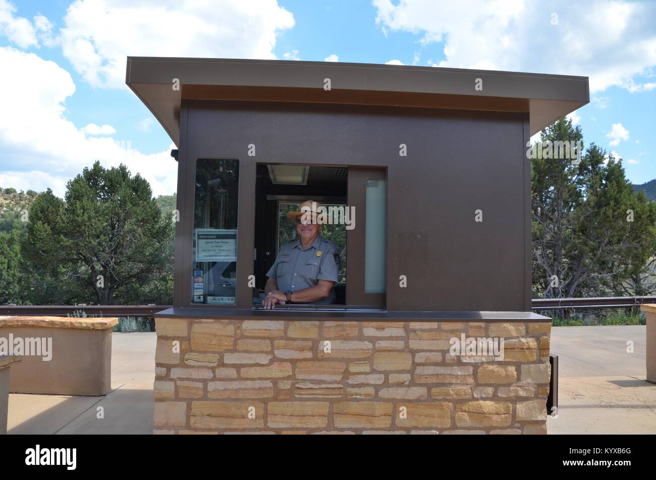 park ranger in the entrance booth to Mesa Verde National Park colorado ...
