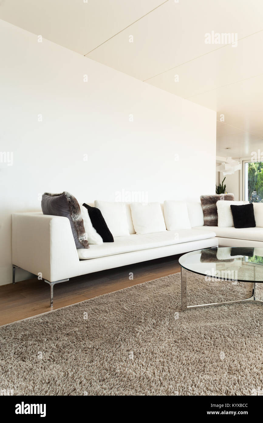 beautiful interiors of a modern house, living room, white divan Stock ...