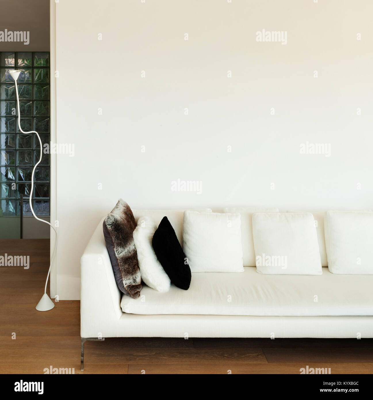 beautiful interiors of a modern house, living room, white divan Stock ...