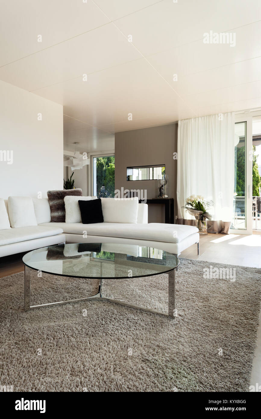 beautiful interiors of a modern house, living room, white divan Stock ...