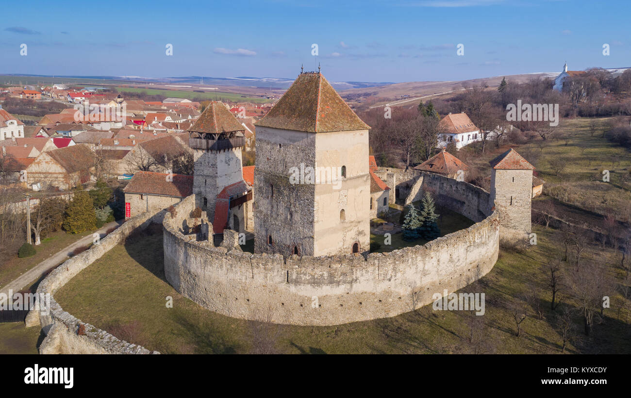 The Calnic fortress on the hills over Calnic village. Transylvania ...