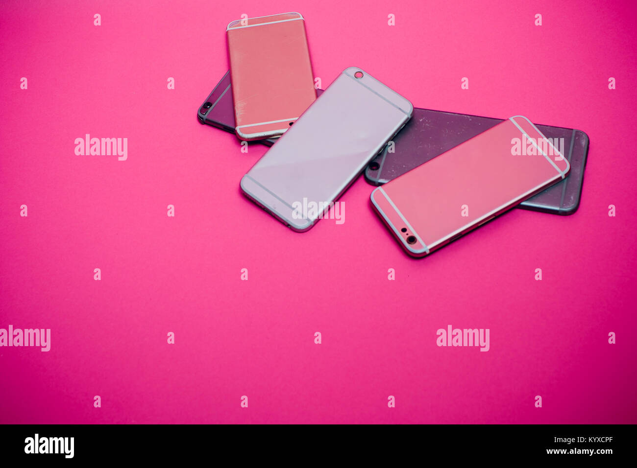 Damaged smartphone Caused by severe shocks. Broken smartphone screen ...