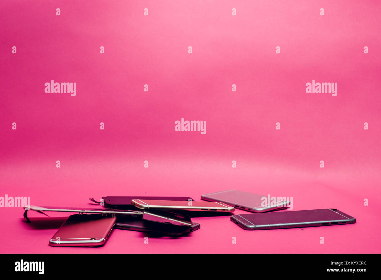 Damaged smartphone Caused by severe shocks. Broken smartphone screen ...