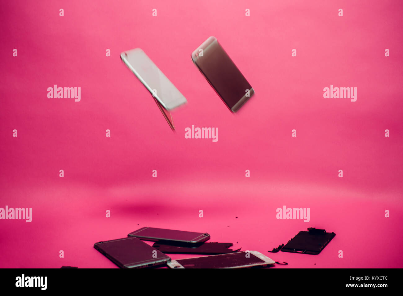 Damaged smartphone Caused by severe shocks. Broken smartphone screen ...