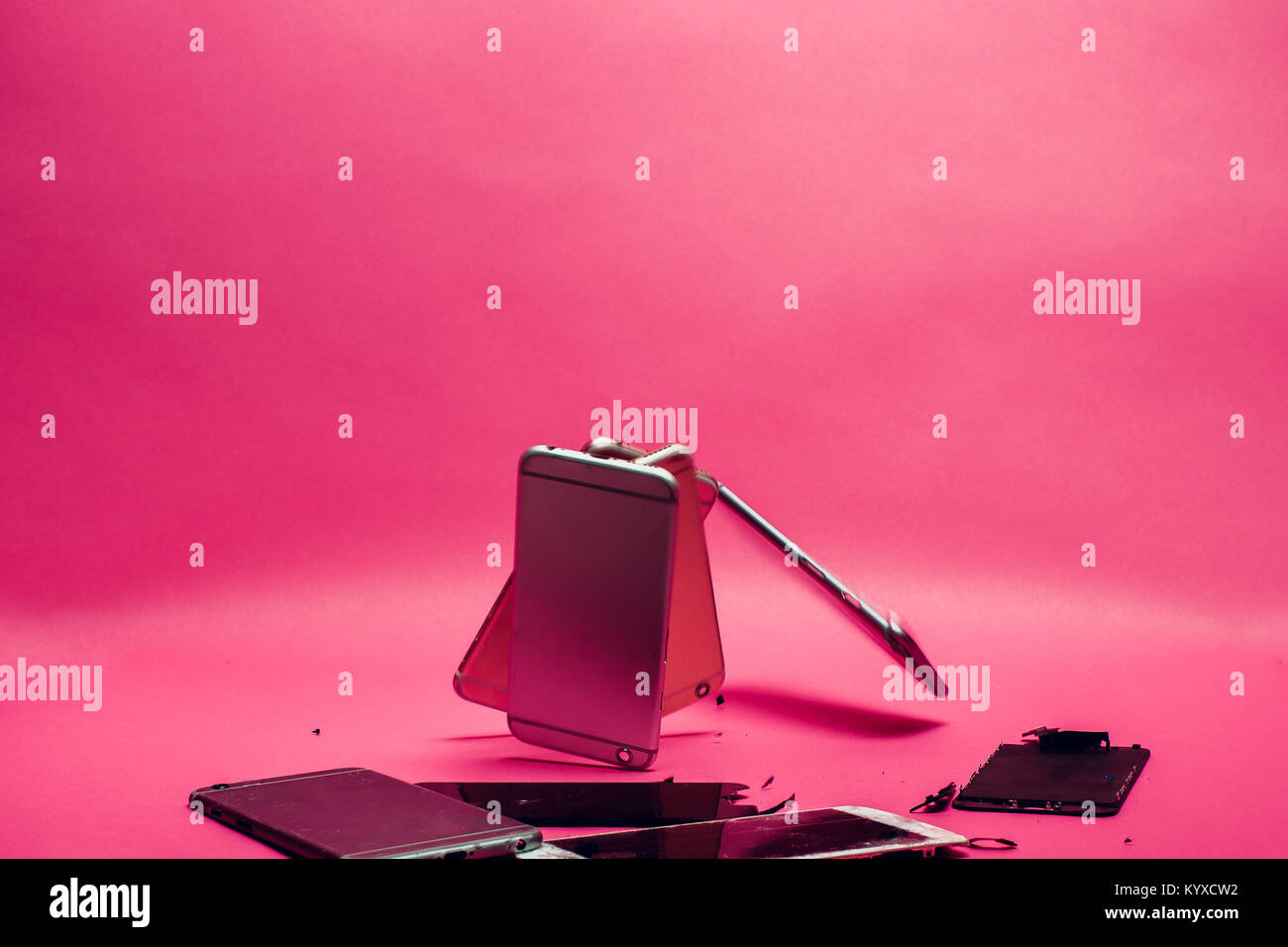 Damaged smartphone Caused by severe shocks. Broken smartphone screen ...