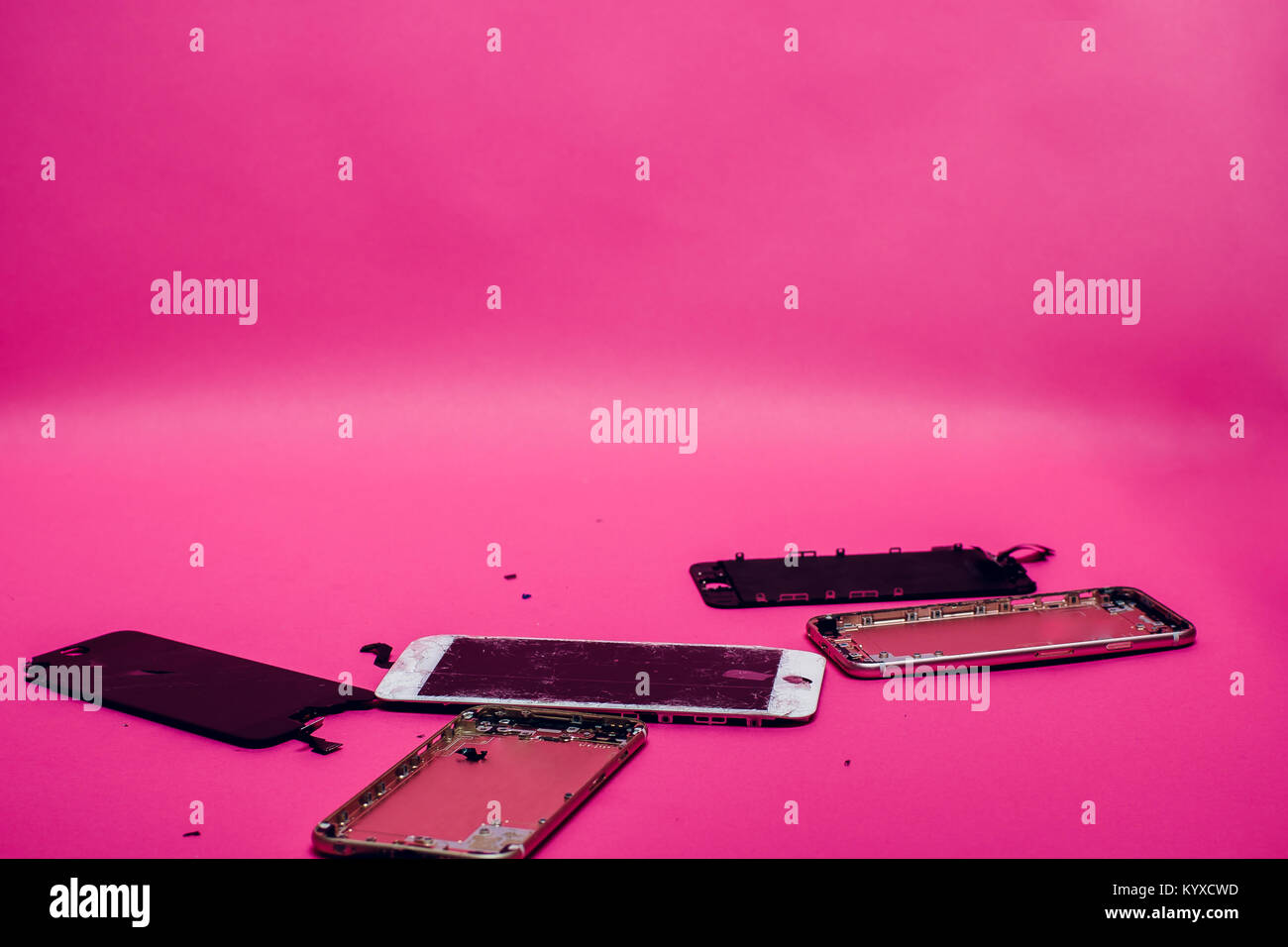 Damaged smartphone Caused by severe shocks. Broken smartphone screen ...