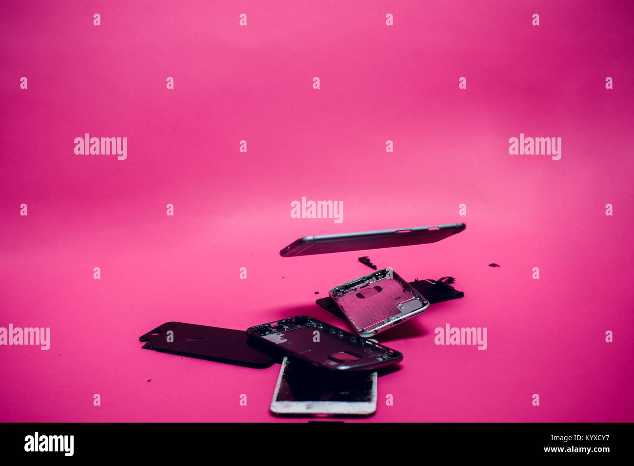 Damaged smartphone Caused by severe shocks. Broken smartphone screen ...