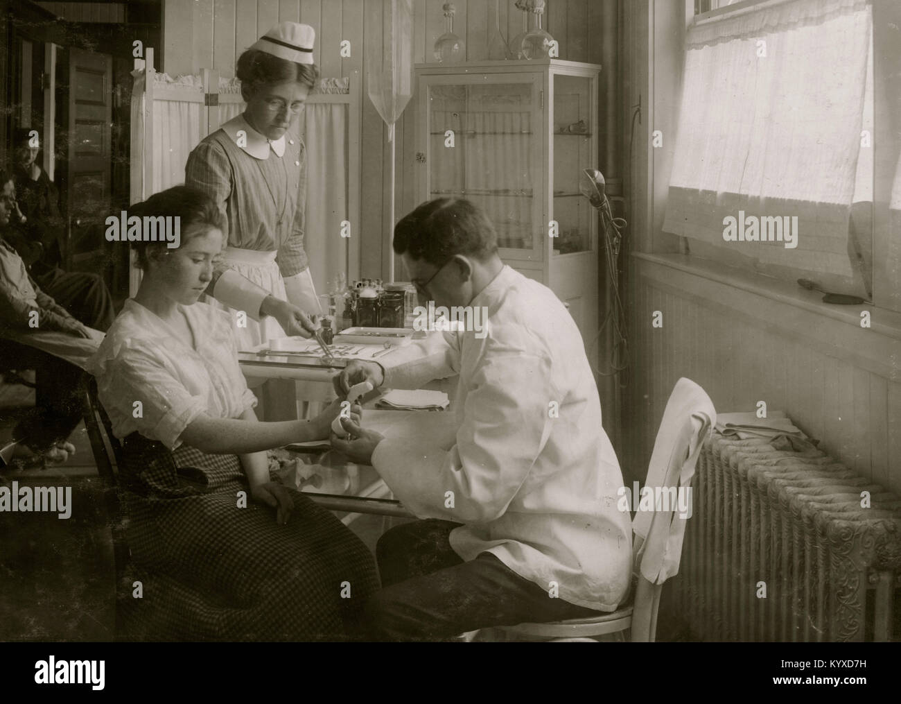 Bandage on injured finger in Hospital. Hood Rubber Co., Cambridge Stock ...