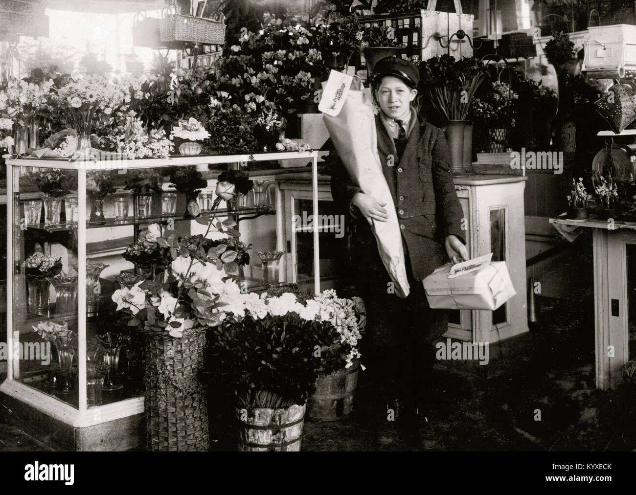 Jewish Delivery Boy is a helper at a Floral establishment Stock Photo ...