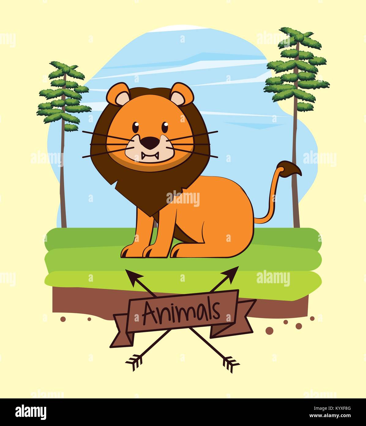 Lion in forest cute cartoon Stock Vector Image & Art - Alamy