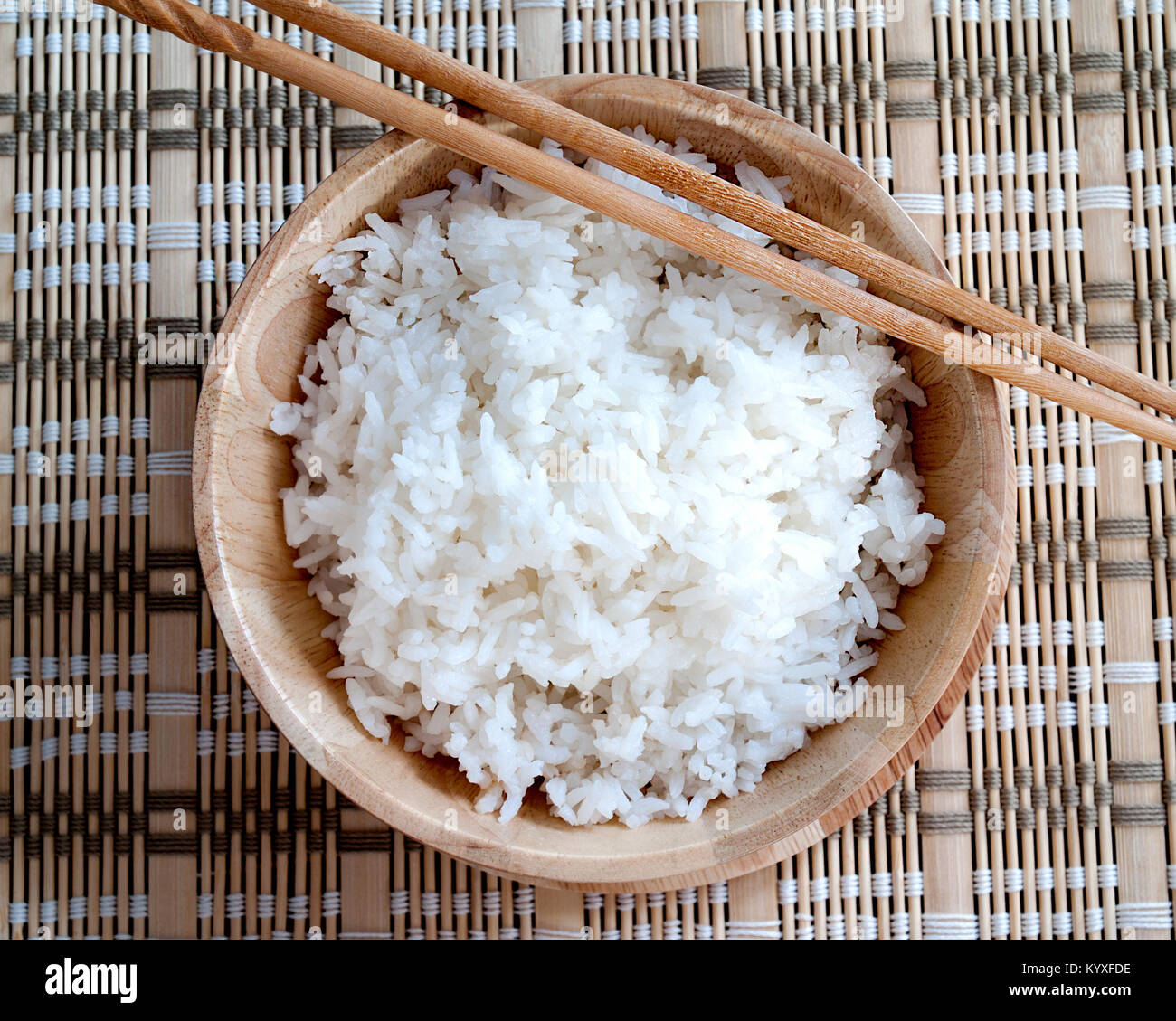 Steamed rice in wooden bowls Stock Photo - Alamy