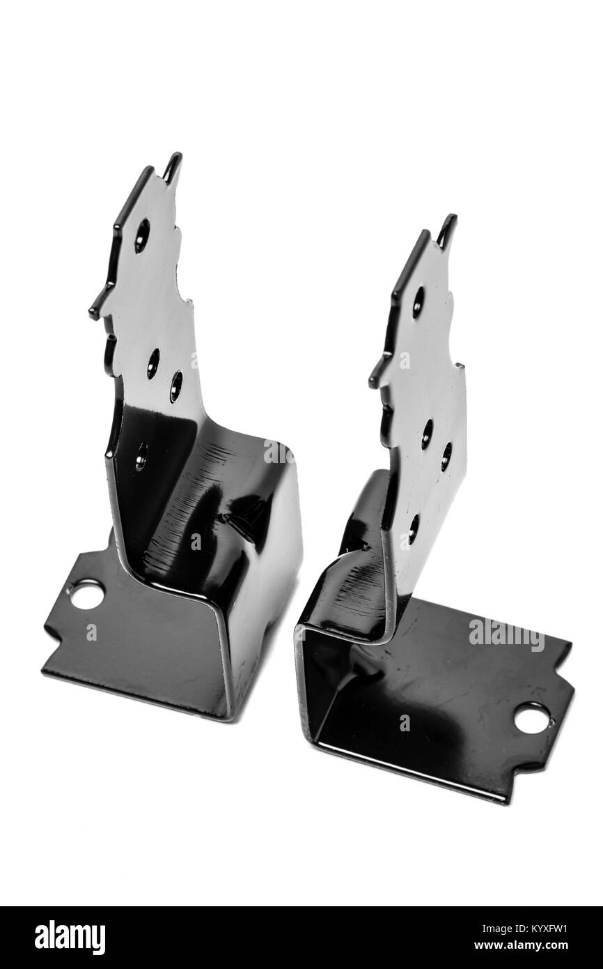 black metal fixators, support for wooden beams Stock Photo - Alamy