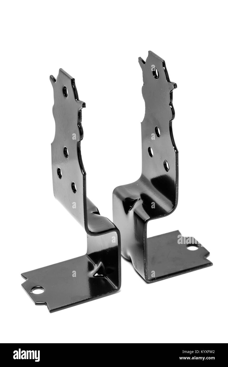 black metal fixators, support for wooden beams Stock Photo - Alamy