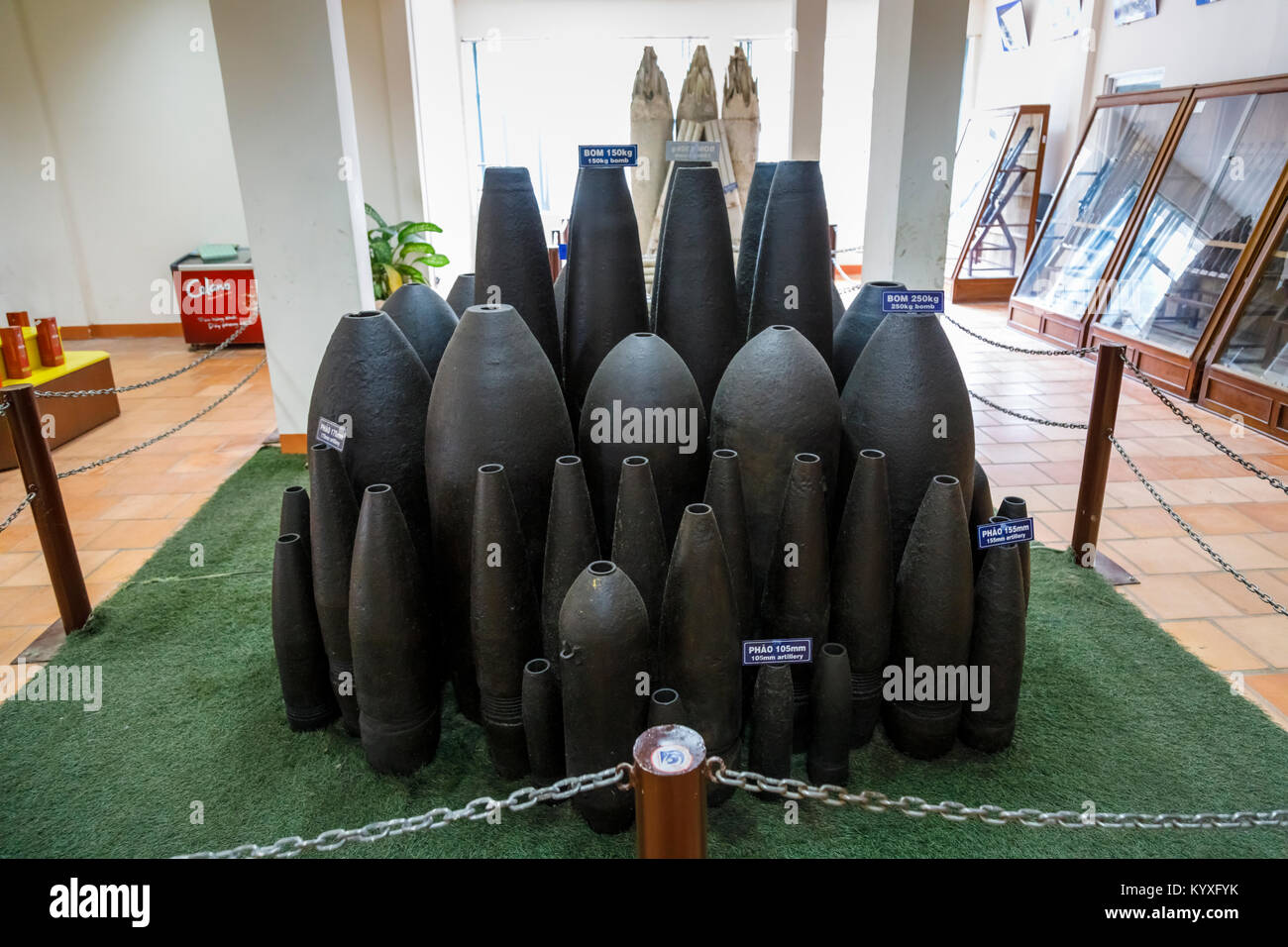 Display of artillery shells and shell cases in the iconic Cu Chi Tunnel ...