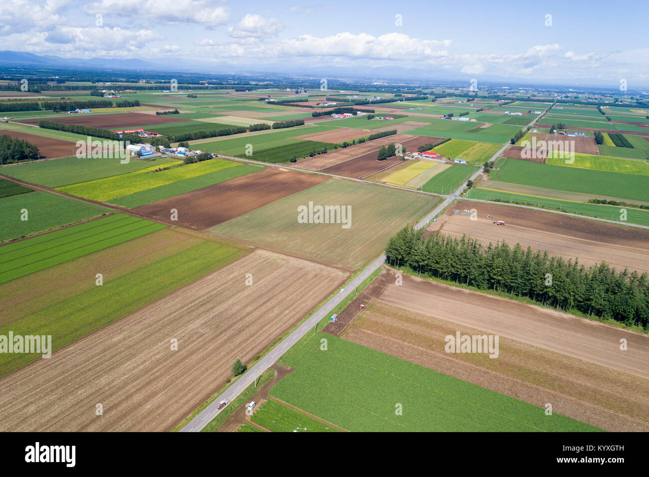 Aerial view of Tokachi Plain, Memuro-cho, Kasai-gun, Hokkaido, Japan ...