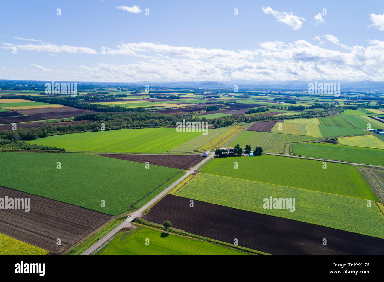 Aerial view of Tokachi Plain, Memuro-cho, Kasai-gun, Hokkaido, Japan ...