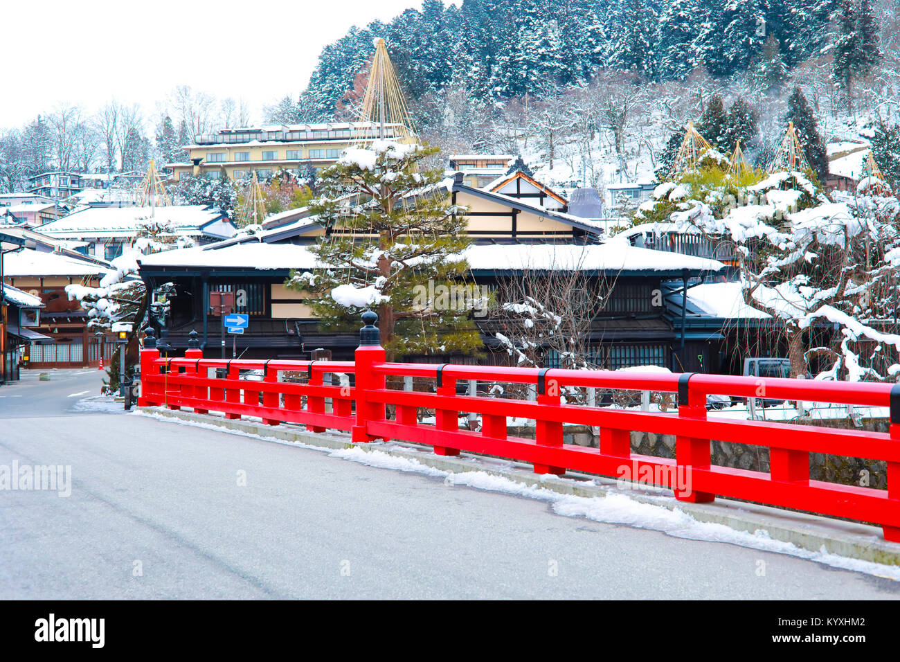 red bridge or Nakabashi Bridge in Takayama-shi, Takayama JAPAN Stock Photo - Alamy