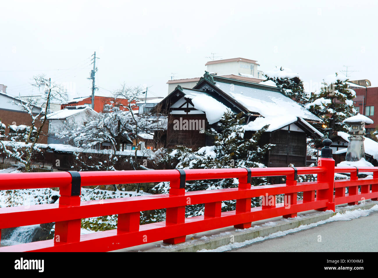 red bridge or Nakabashi Bridge in Takayama-shi, Takayama JAPAN Stock ...