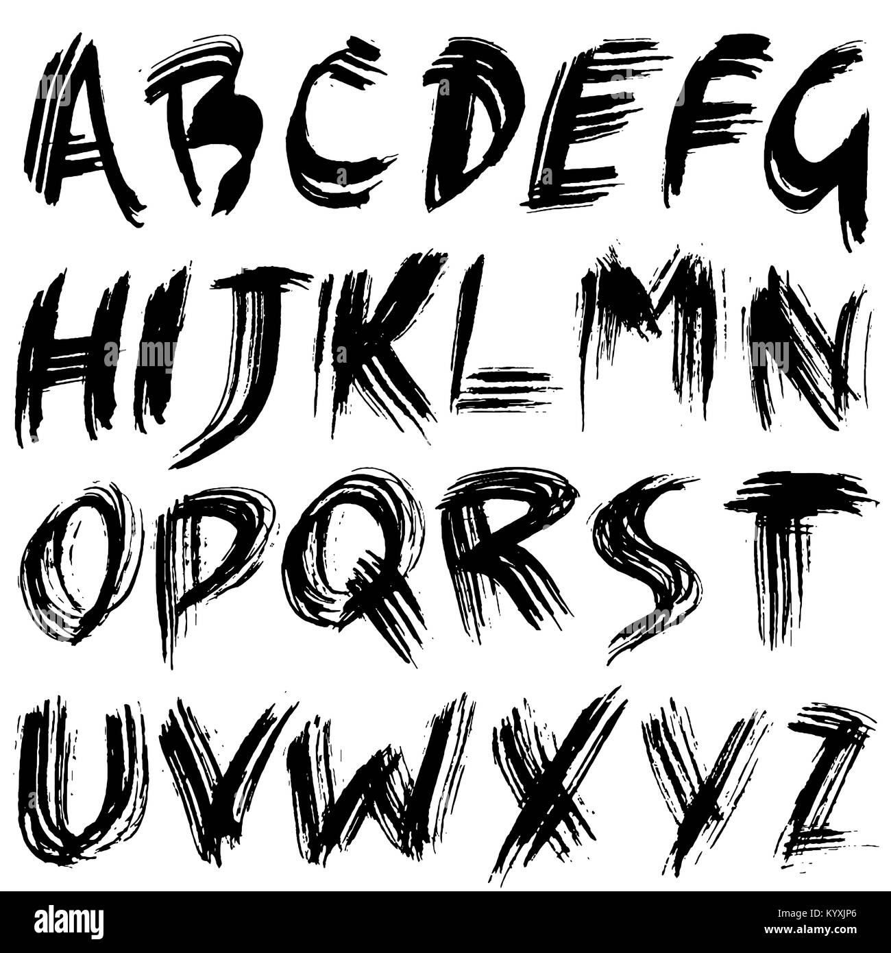 Handdrawn dry brush font. Modern brush lettering. Grunge style alphabet ...