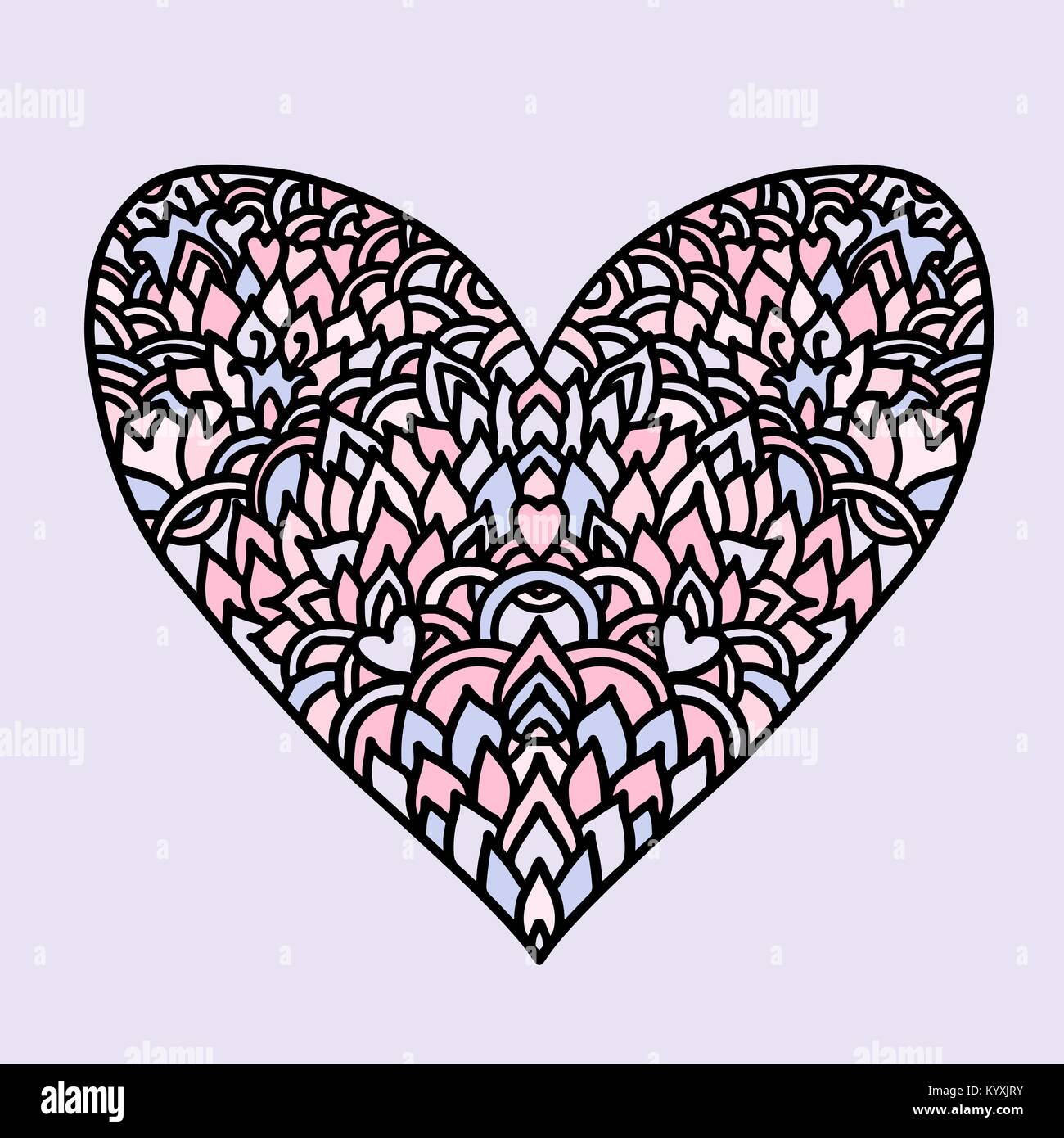 Handdrawn zentangle heart. Mandala style design for St. Valentine day ...