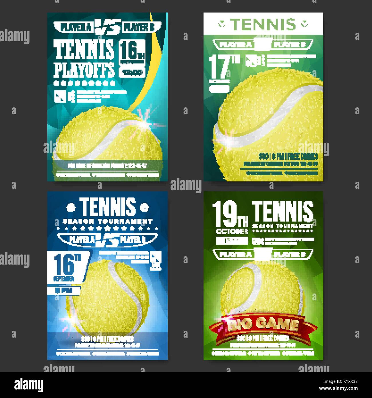 Tennis Poster Set Vector. Design For Sport Bar Promotion. Tennis Ball ...