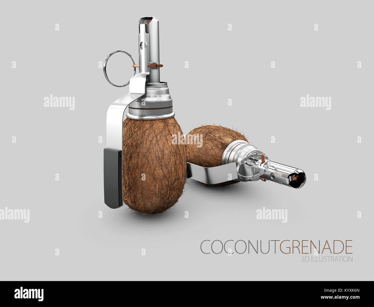 3d Illustration of coconut grenade isolated on gray background Stock ...