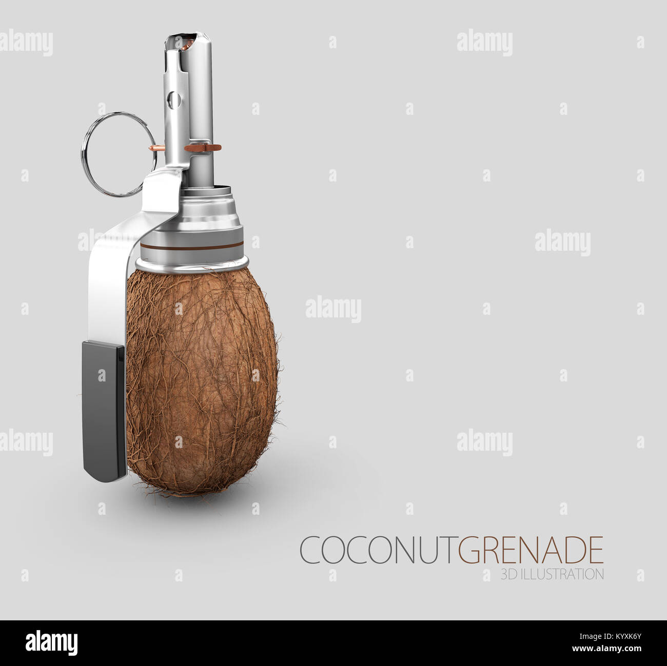 3d Illustration of coconut grenade isolated on gray background Stock ...