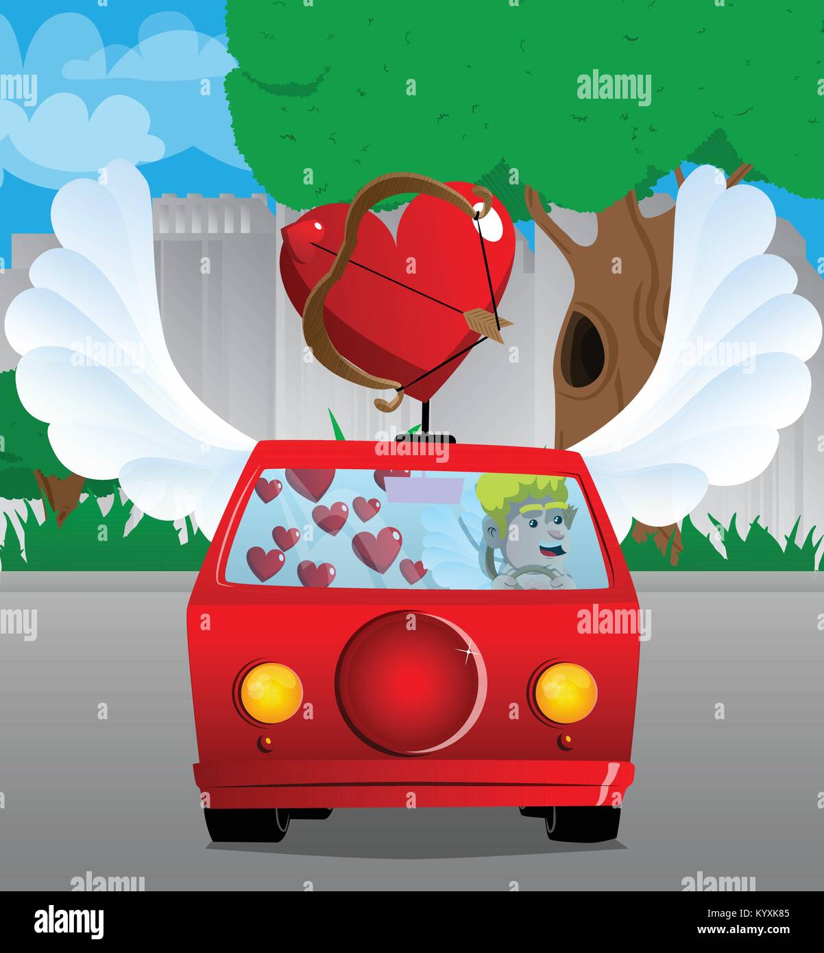 Cupid driving his car. Vector cartoon character illustration Stock ...