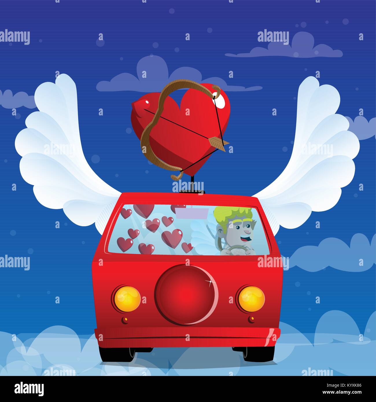 Cupid driving his car. Vector cartoon character illustration Stock ...