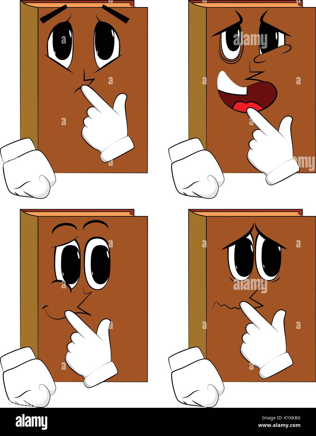 Books holdin finger front of his mouth. Cartoon book collection with ...