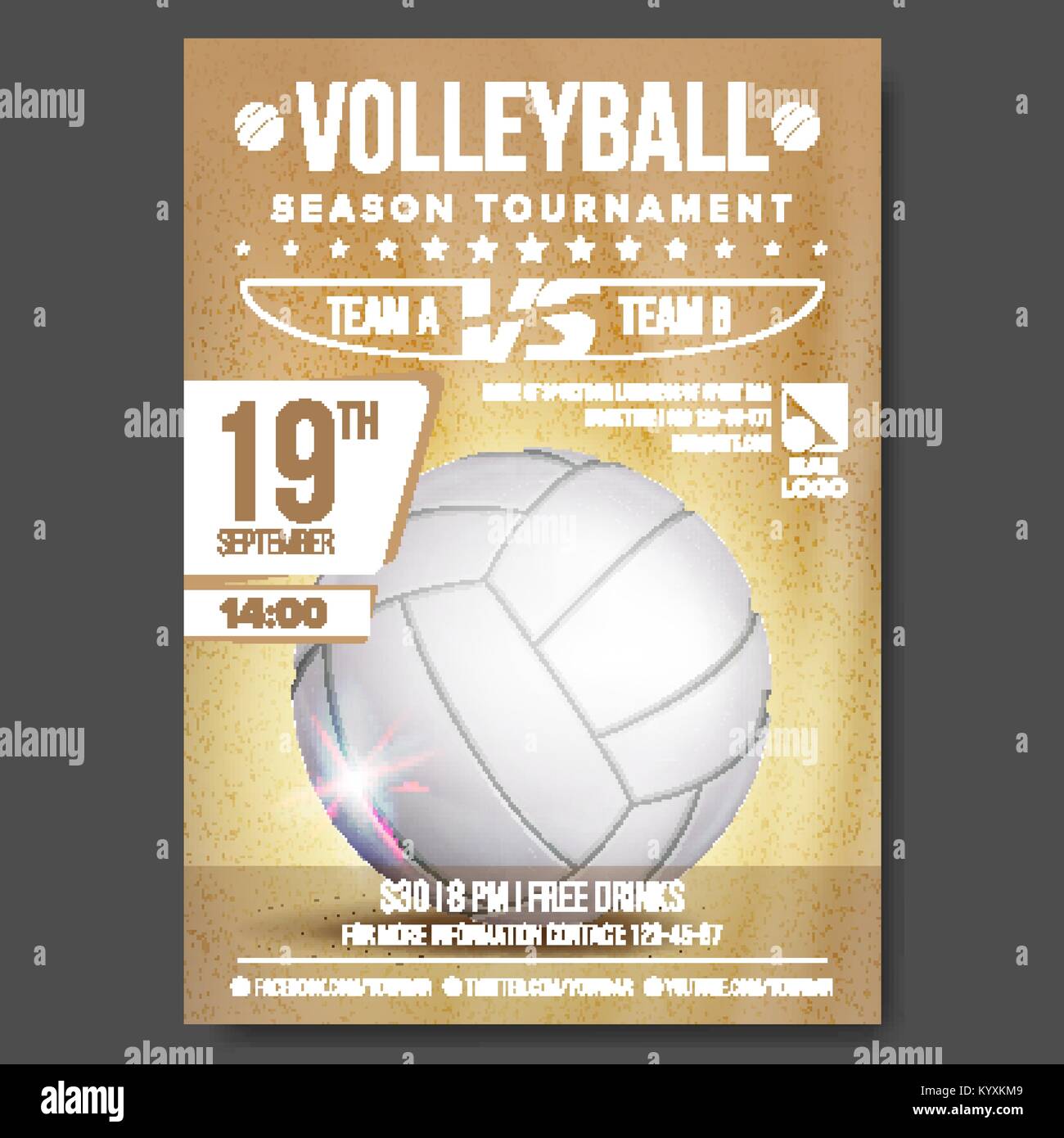 Volleyball Poster Vector. Banner Advertising. Sand Beach. Sport Event ...