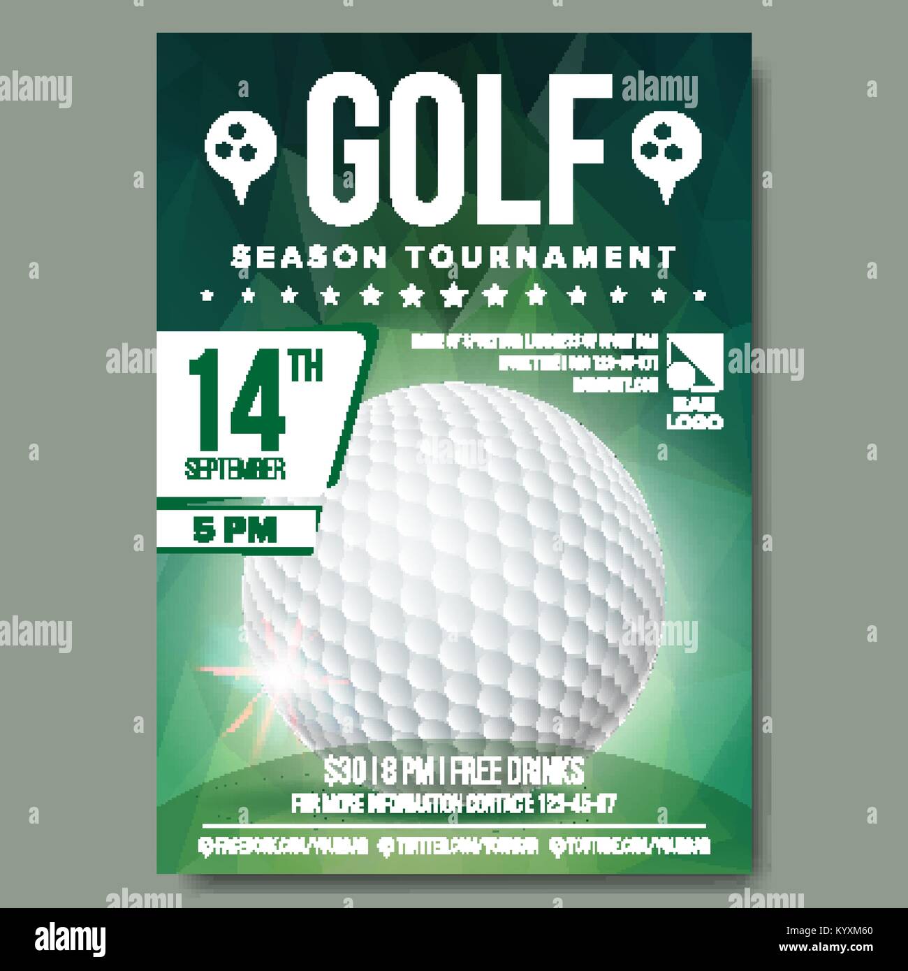 Golf Poster Vector. Banner Advertising. Sport Event Announcement. Ball ...