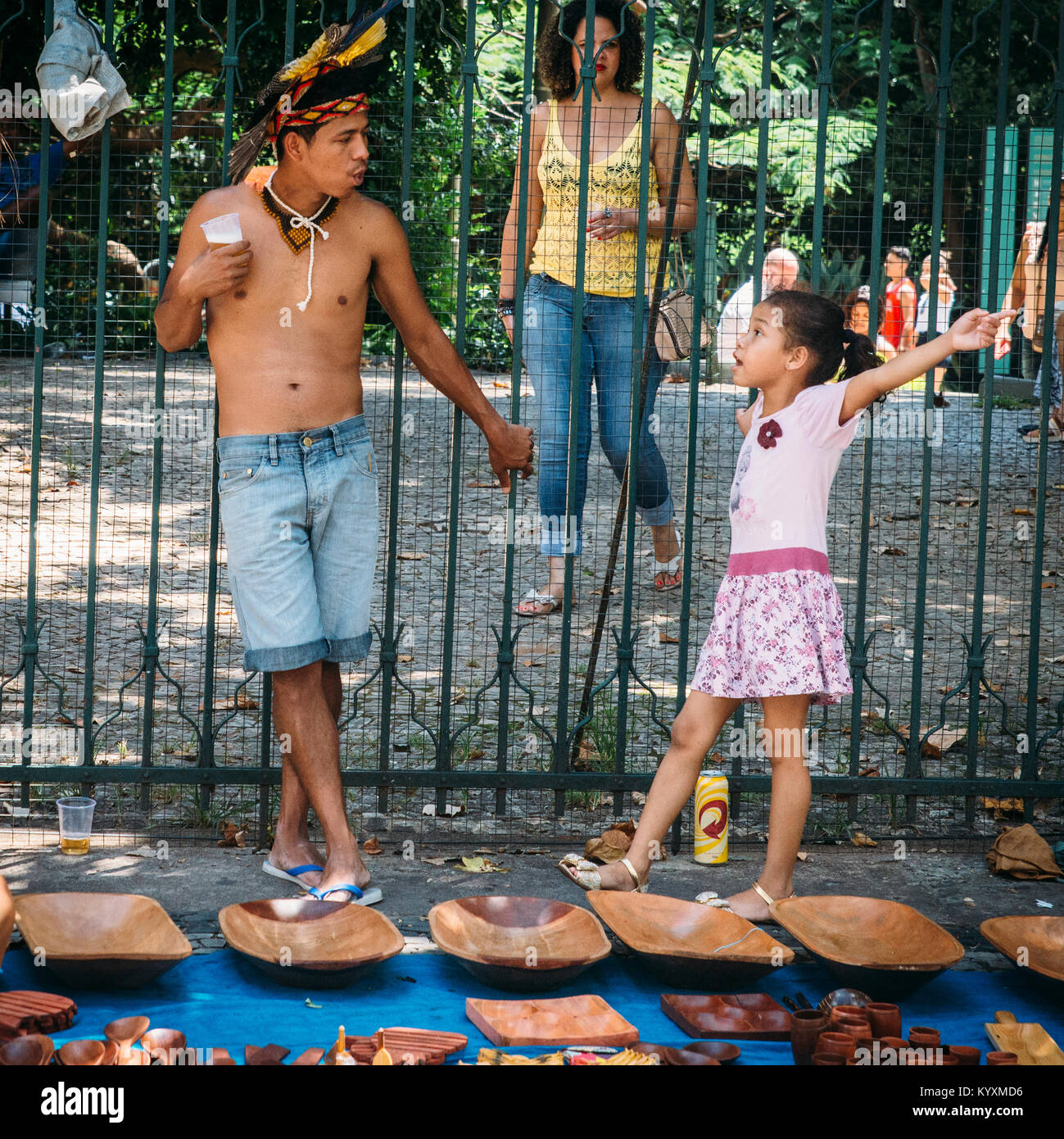 Native Brazilian indigenous at street market Stock Photo - Alamy