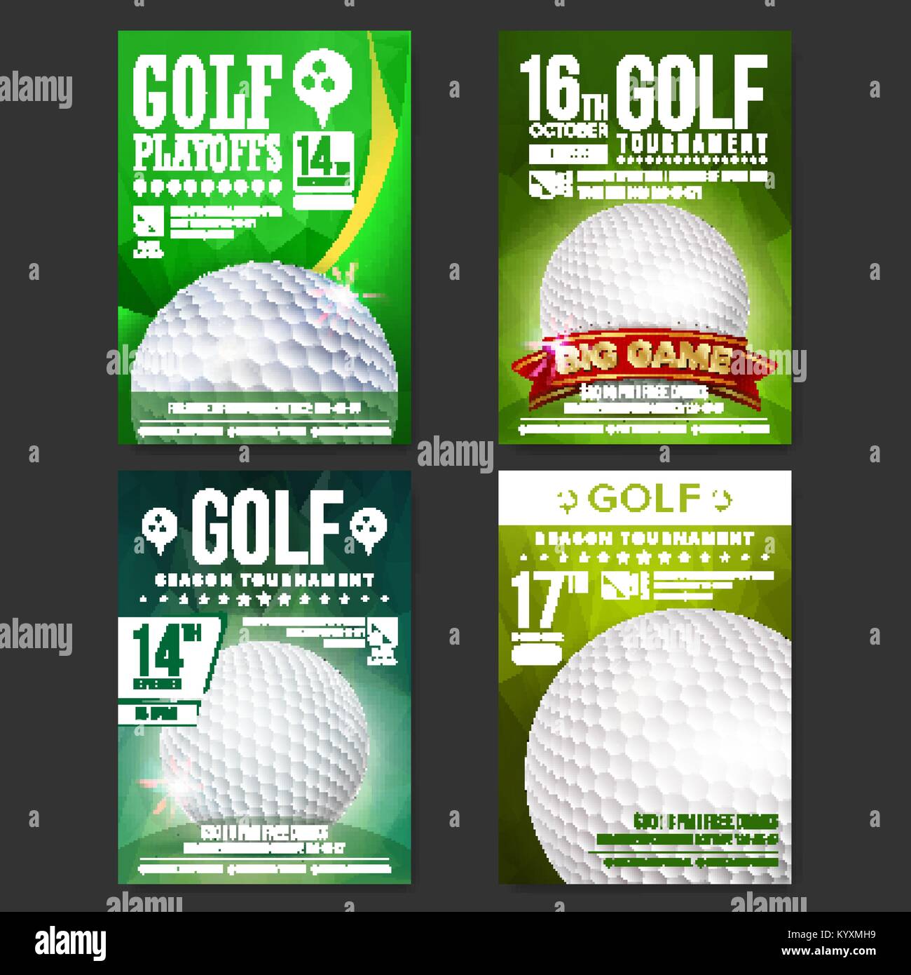 Golf Poster Set Vector. Design For Sport Bar Promotion. Golf Ball ...