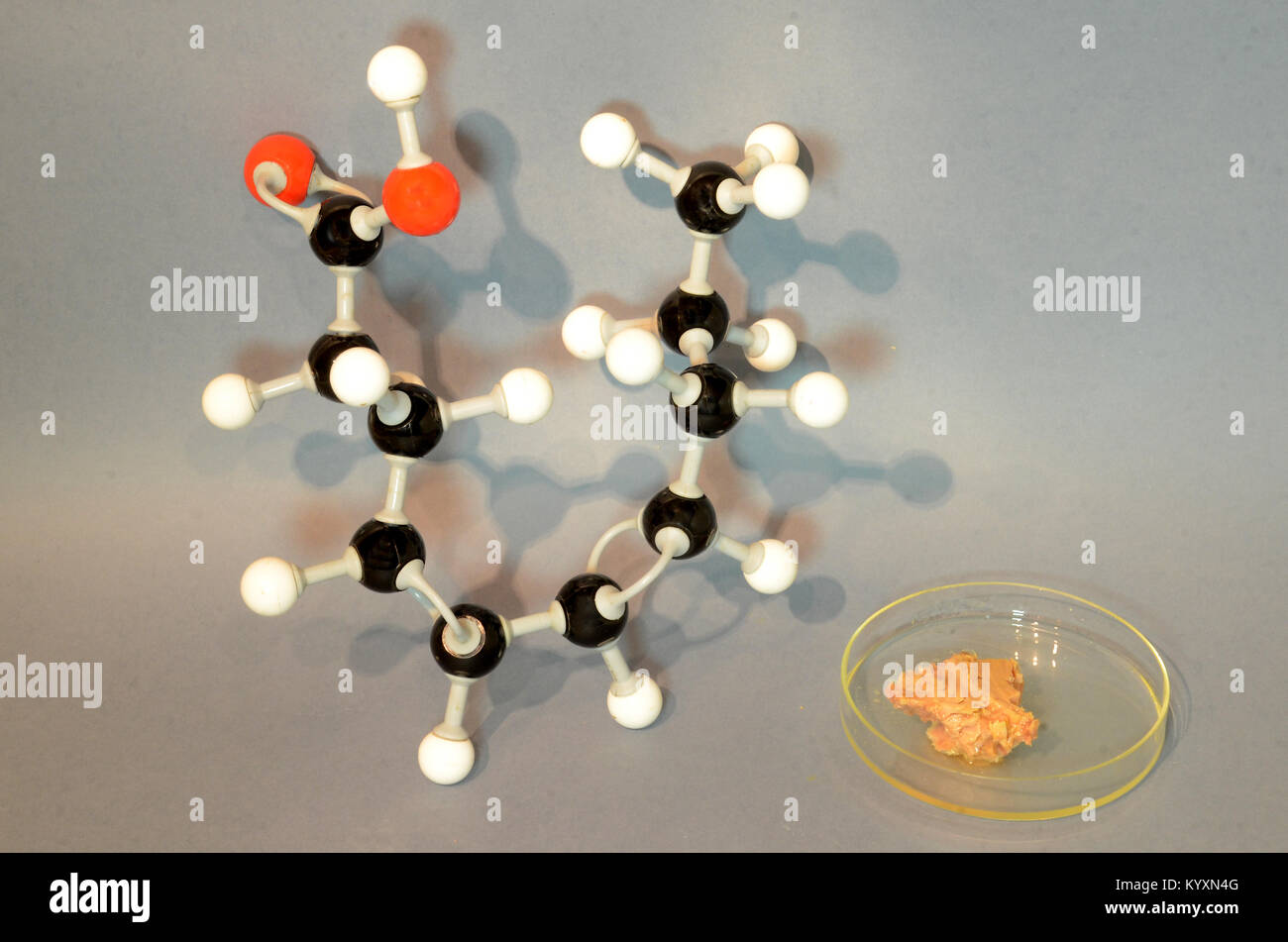 Molecule model of oleic acid with food samles contaioning this type of ...
