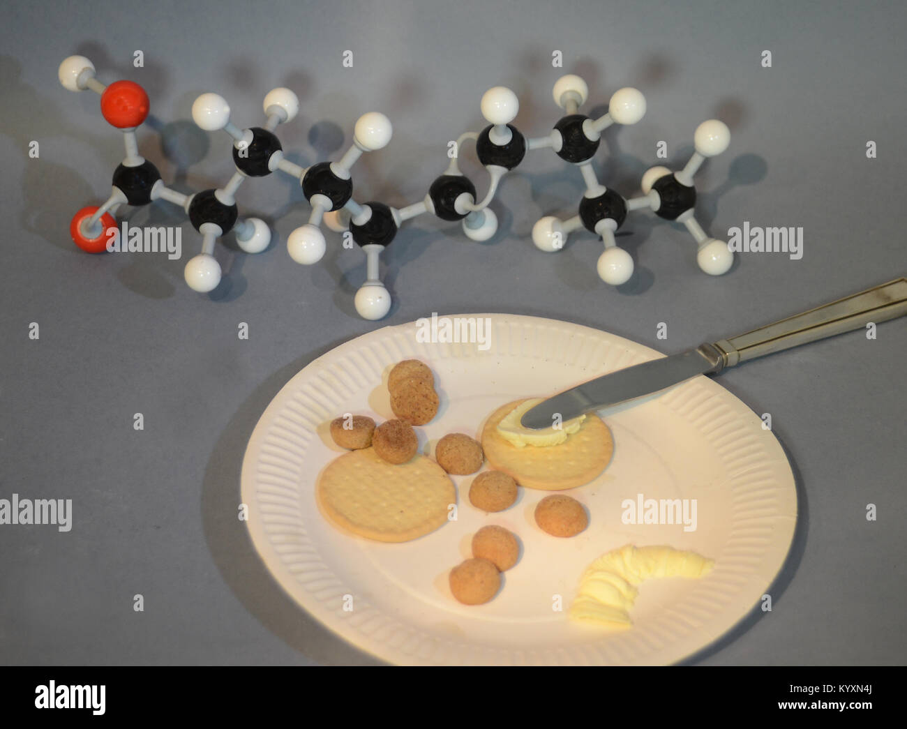 Molecule model of oleic acid with food samles contaioning this type of ...