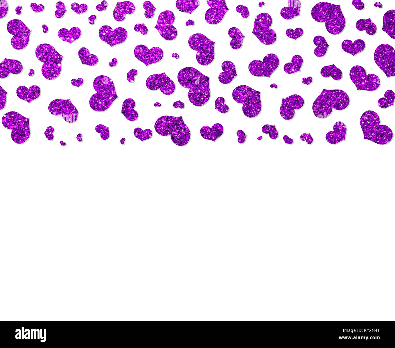 Falling purple glittery hearts on a white isolated background Stock ...