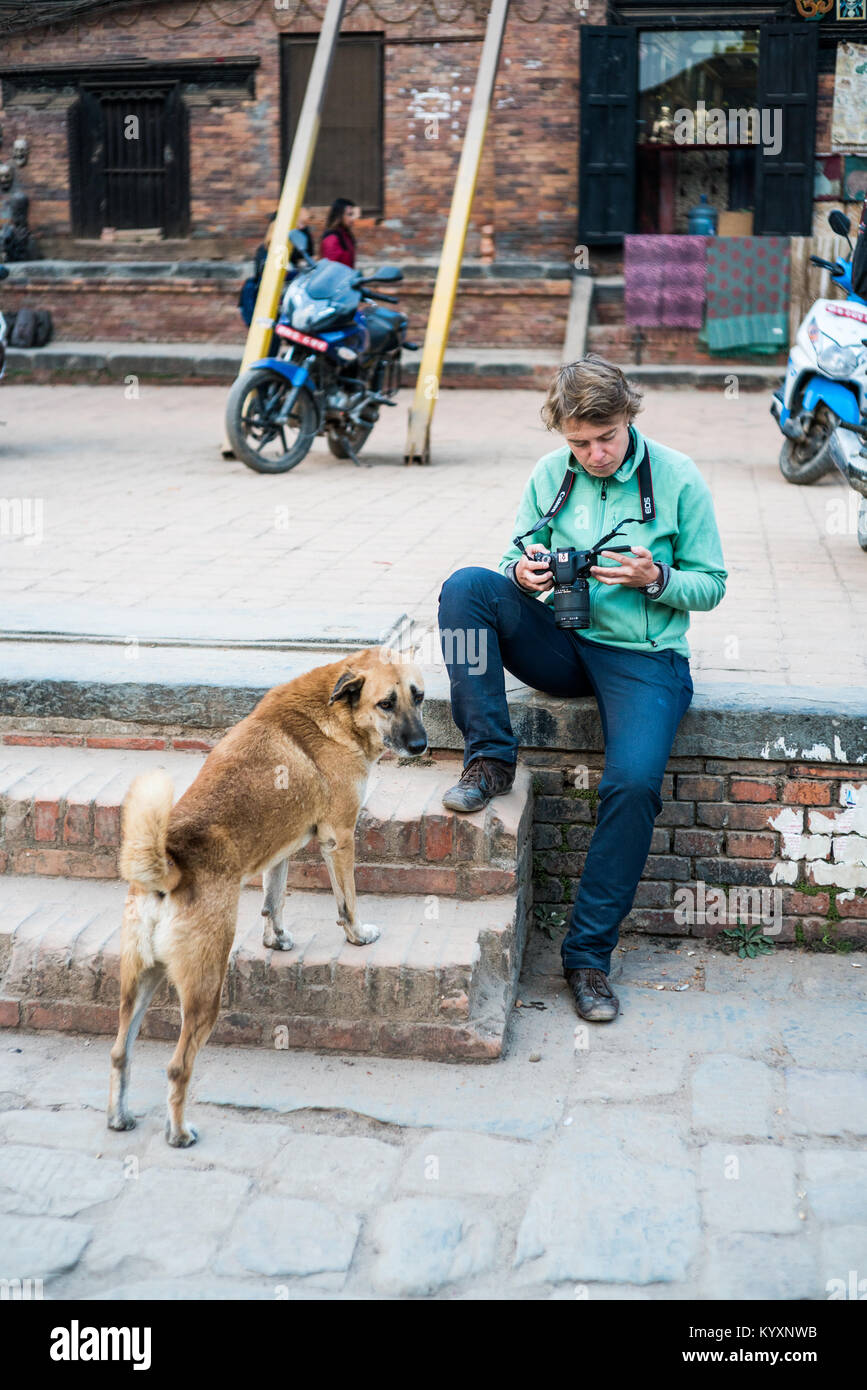 Local people in the street of the Bhaktapur, Nepal, Asia Stock Photo ...