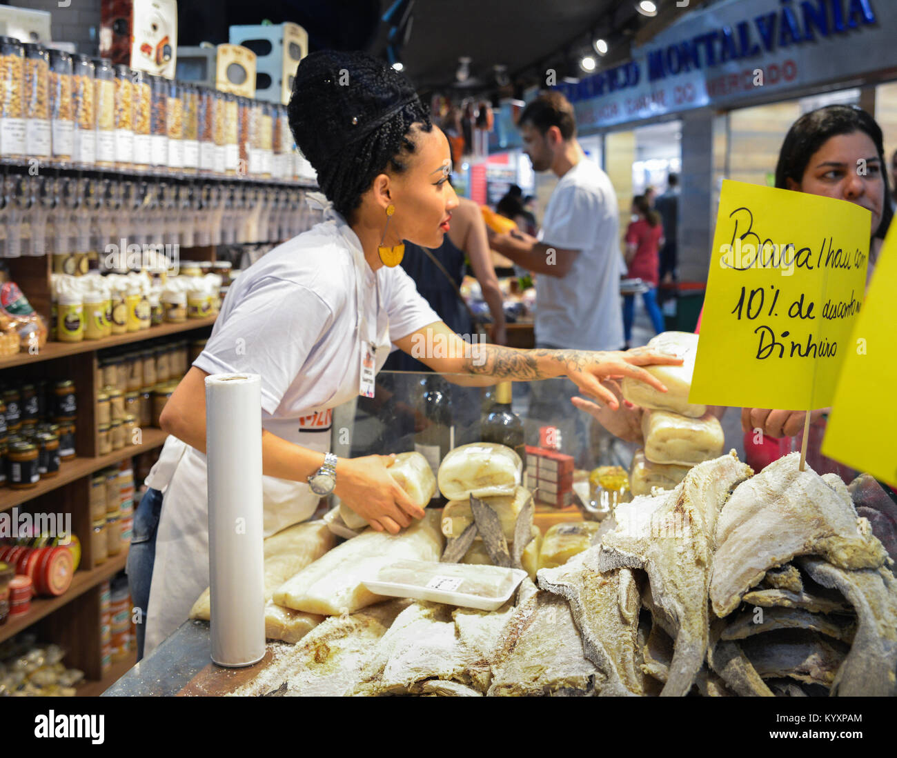 Bacalhau which is cod-fish in Portuguese for sale at indoor market in ...