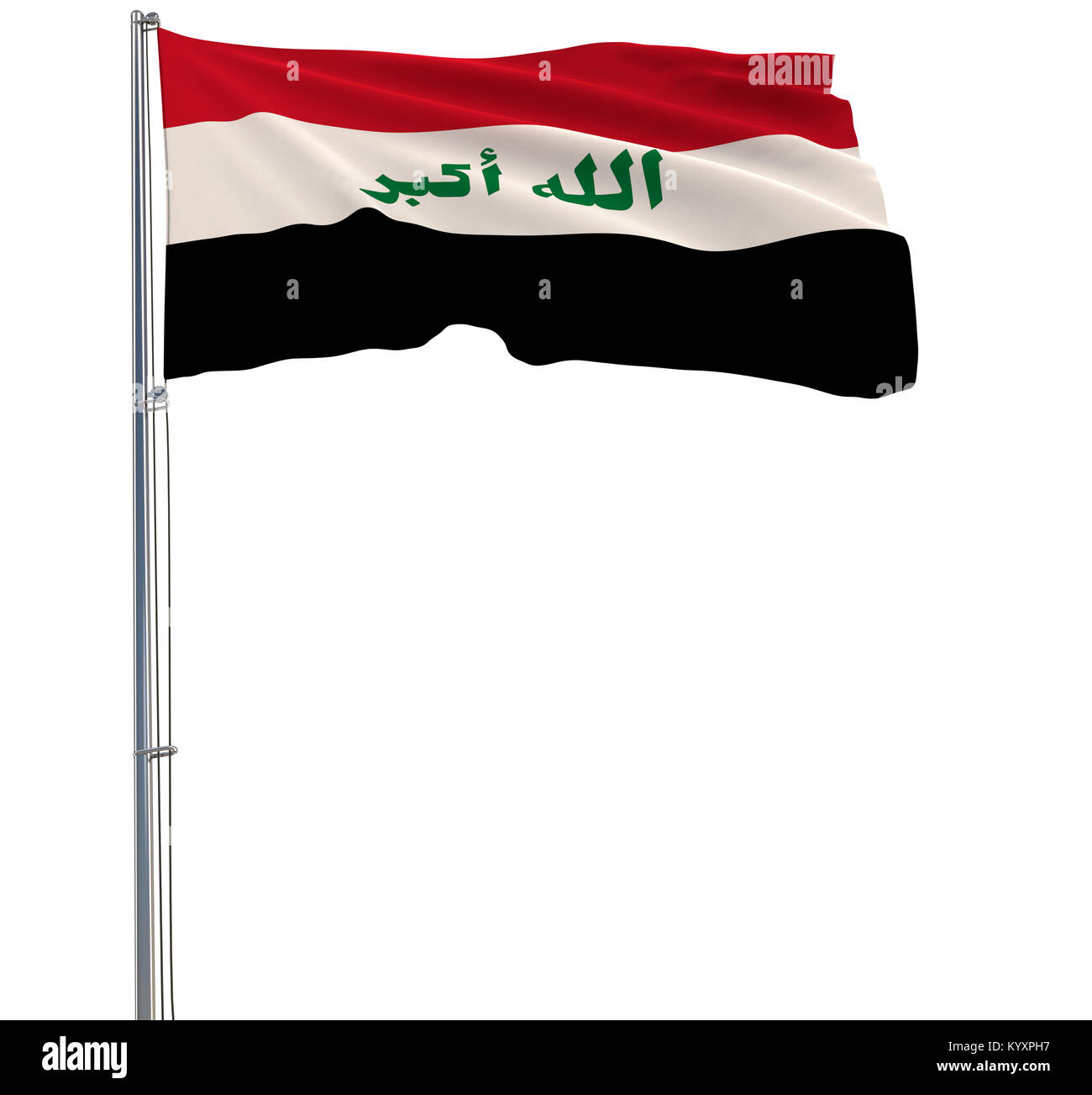 Isolated flag in colors of Iraq on a flagpole fluttering in the wind on ...