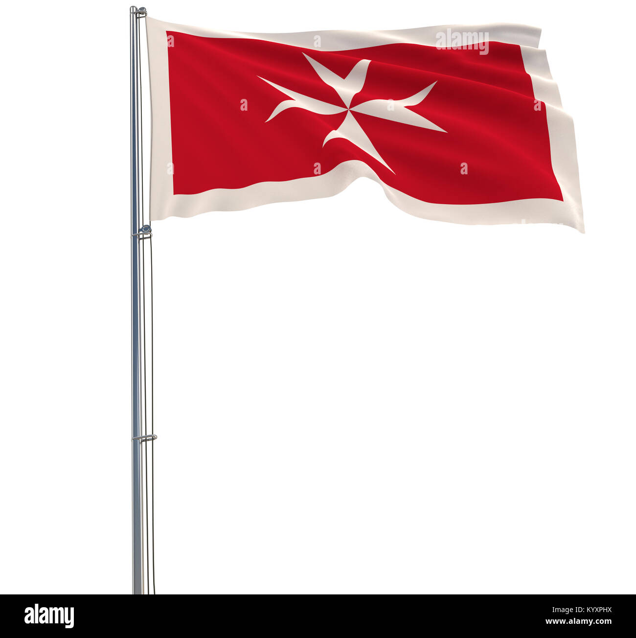 Isolate Civil Ensign of Malta - flag on a flagpole fluttering in the ...