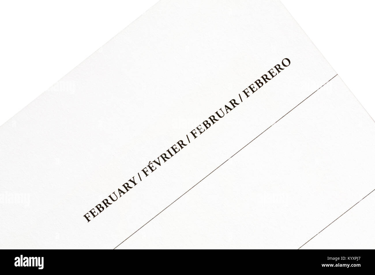 February in different languages on page of calendar diary Stock Photo ...