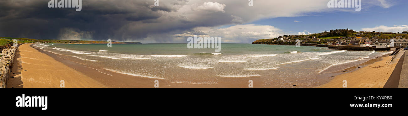 Panoramic view of the beach and town of Ardmore on the south coast of ...