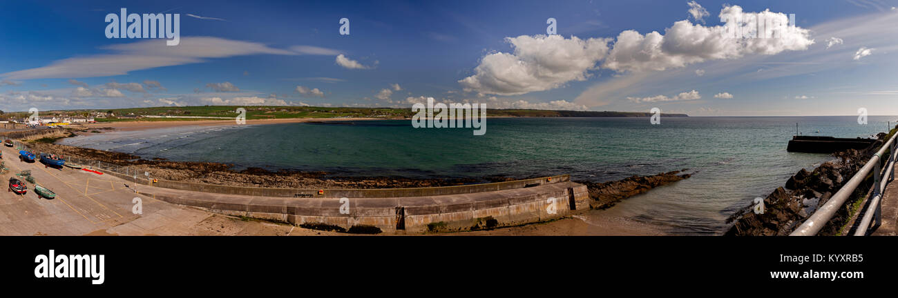 Panoramic view of the beach and harbour at Ardmore on the south coast ...