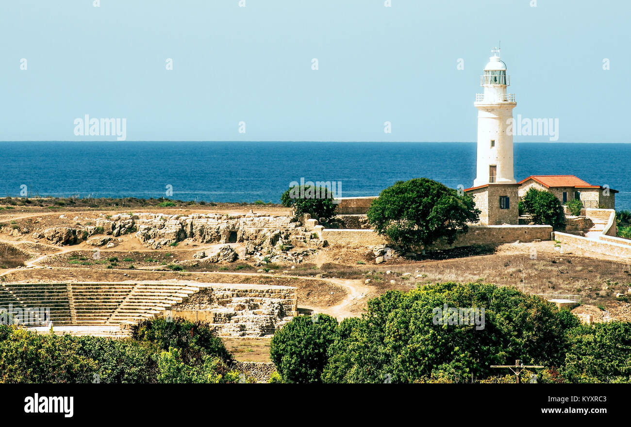 Paphos lighthouse, ancient amphitheater and other ruins of the ...