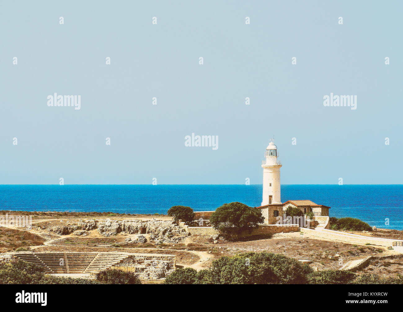 Paphos lighthouse, ancient amphitheater and other ruins of the ...