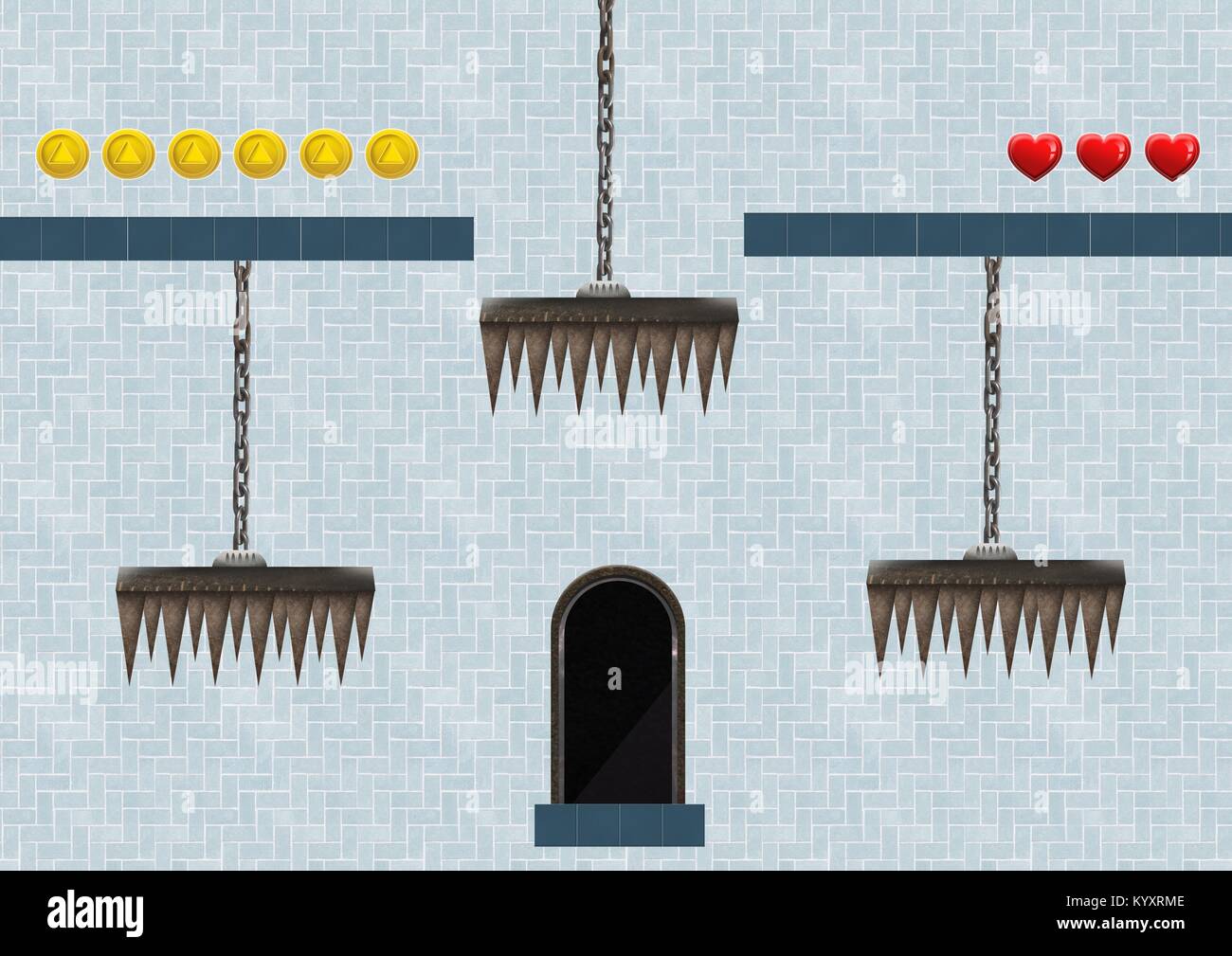 Computer Game Level with coins hearts and traps Stock Photo - Alamy