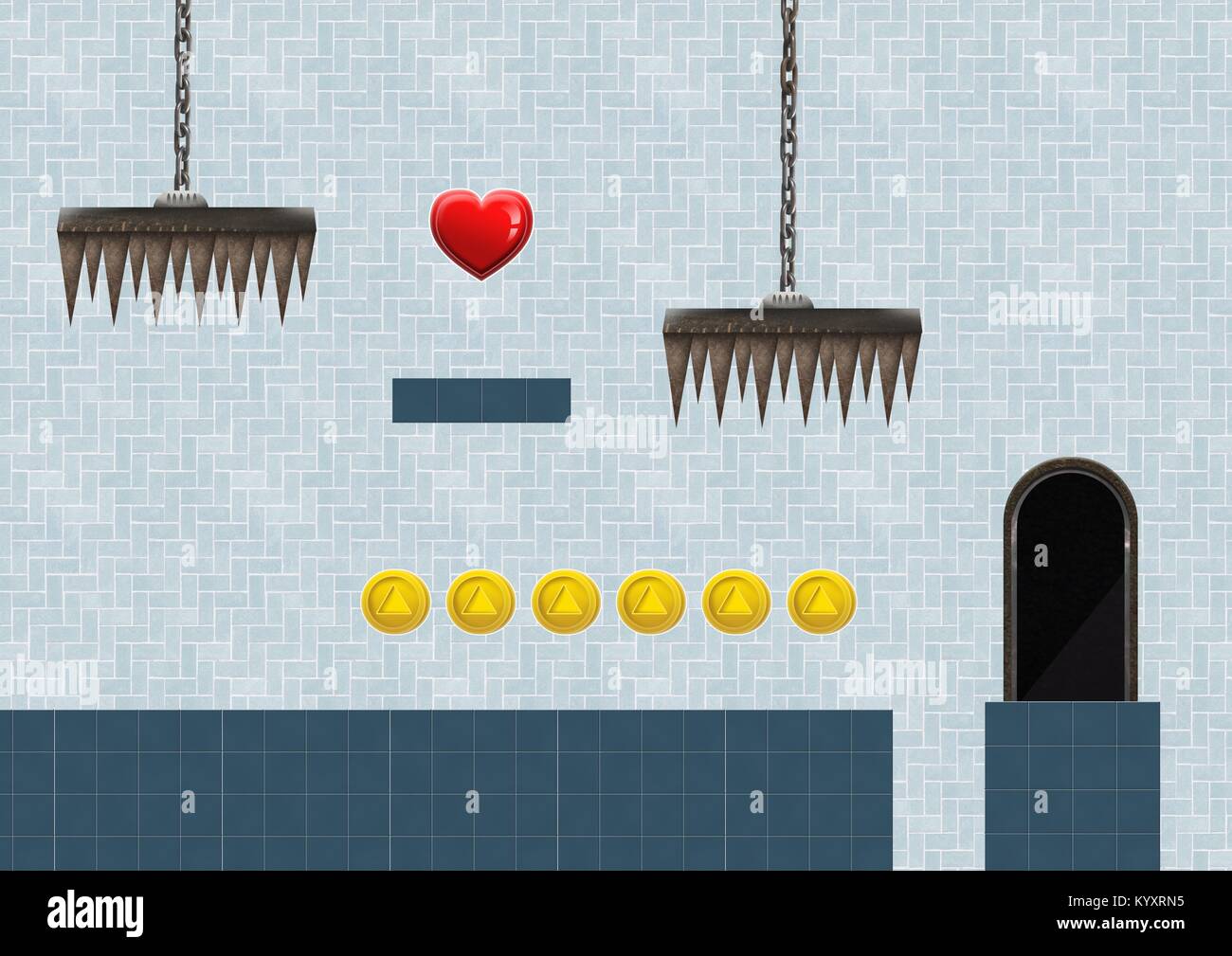 Computer Game Level with coins and heart and traps Stock Photo - Alamy