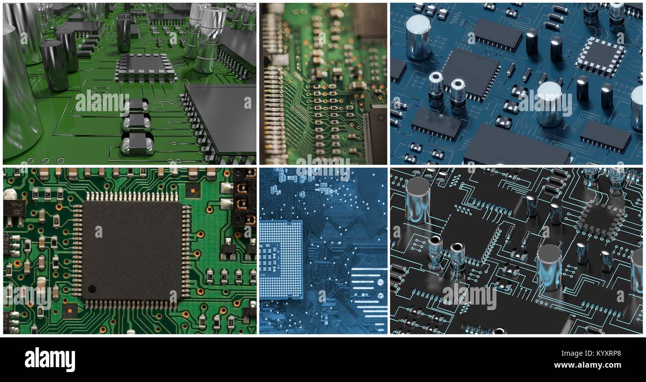pcb collage, computer hardware collage Stock Photo - Alamy
