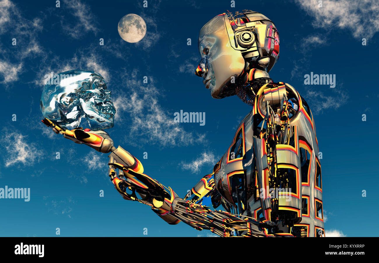 A Crystal Skull In The Hands Of An Android Stock Photo - Alamy